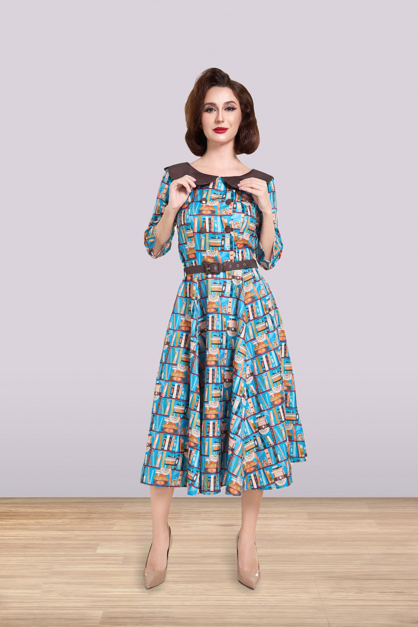 Brenda Blue Books Dress 3/4 – Lindy Bop